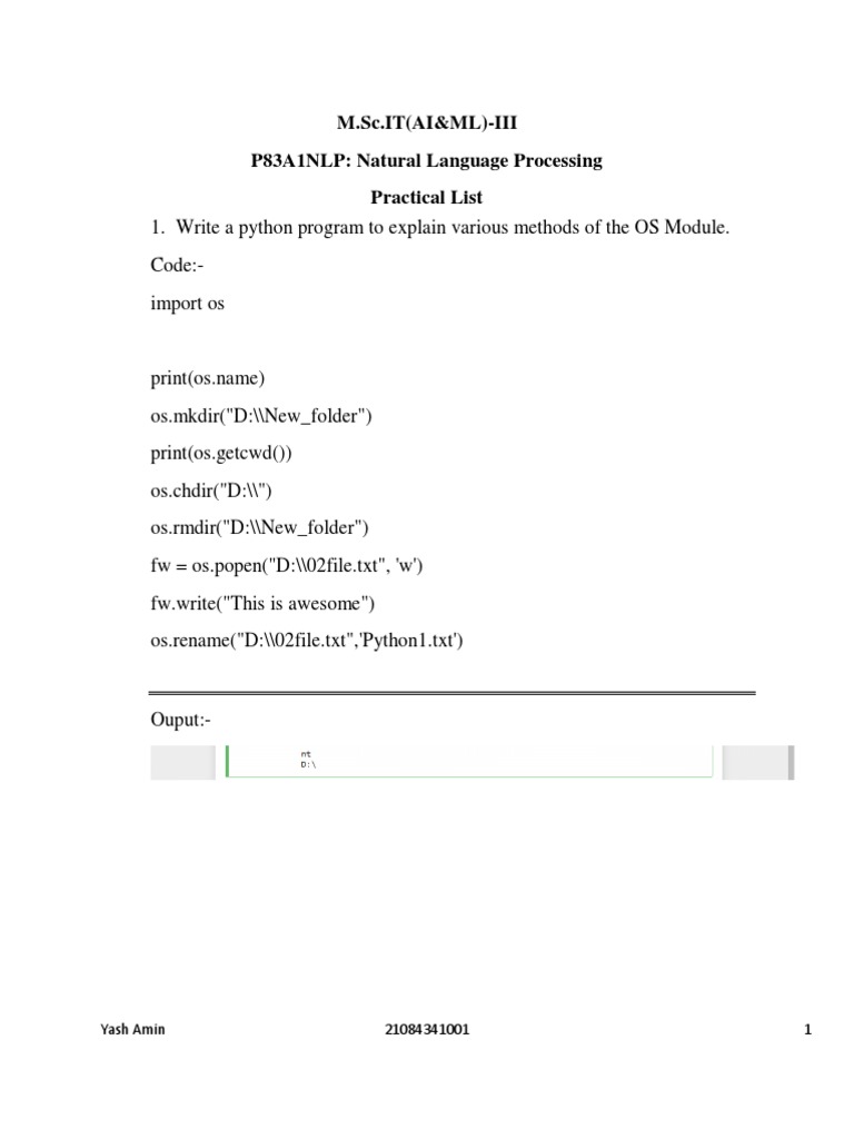 Mscitaiandml Iii Practical List Nlp Tasks In Python Pdf Text File Linguistics