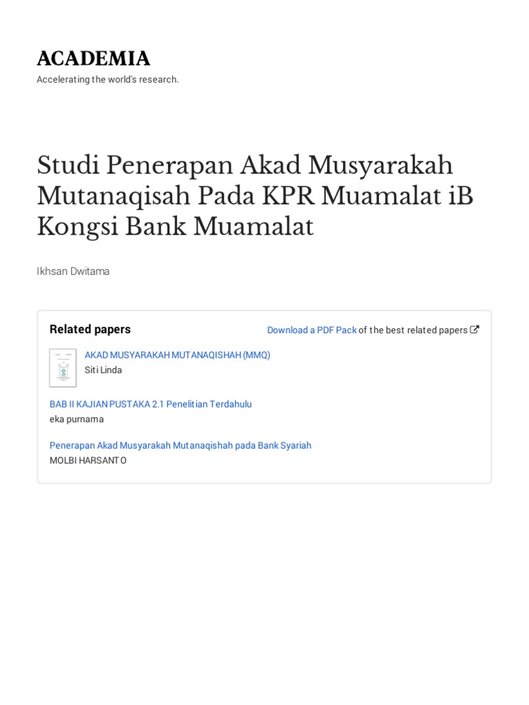 Studi Penerapan Akad Musyarakah Mutanaqisah Pada KPR Muamalat IB Kongsi Bank Muamalat-with-cover ...