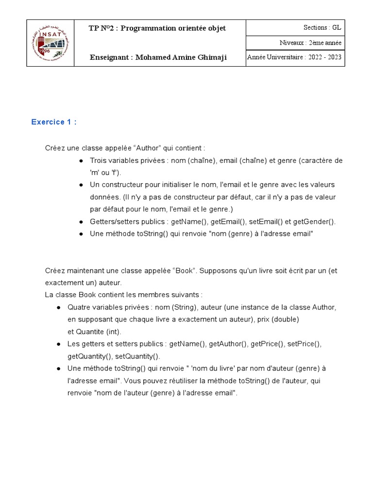 Exercices de POO en Python | PDF | Constructeur (programmation ...