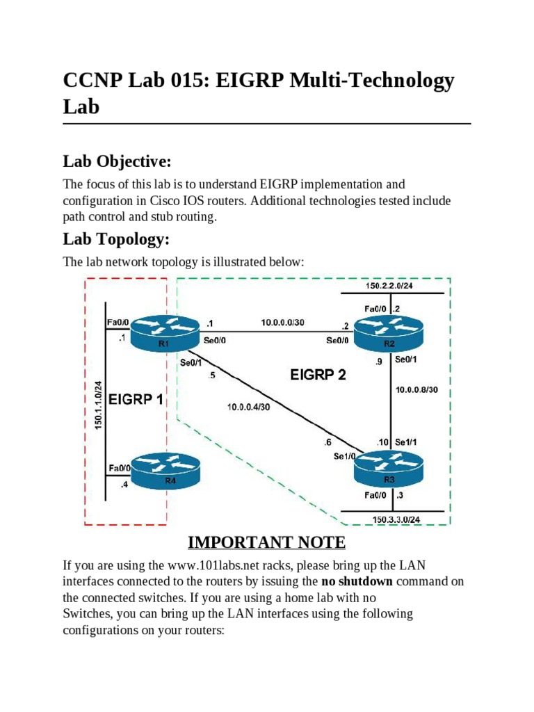 Lab EIGRP 1 | PDF | Router (Computing) | Data Transmission