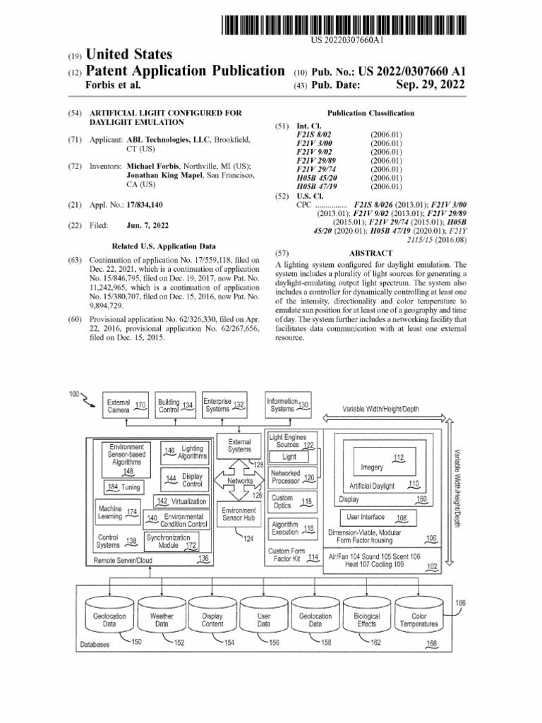 US20220307660A1 Artificial Light Configured For Daylight | PDF | Computer Network | Computing
