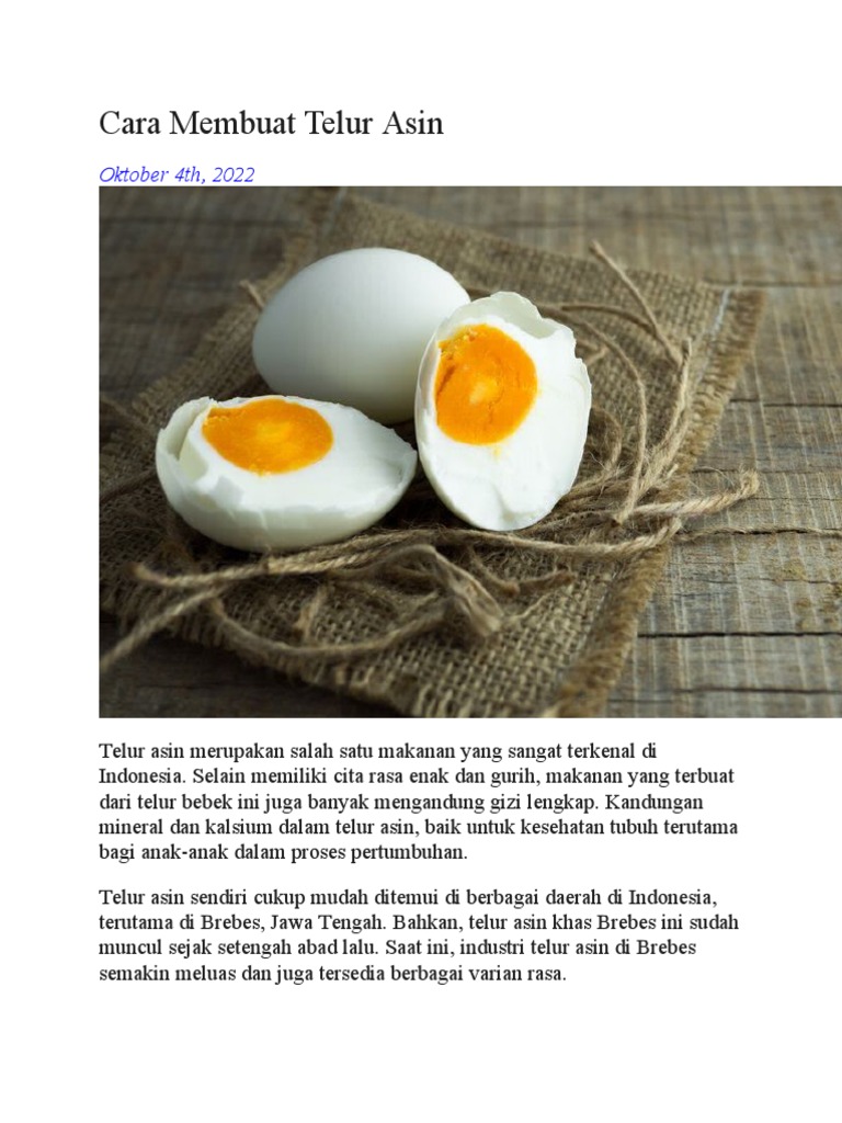 Panduan Lengkap Membuat Telur Asin | PDF | Memasak, Makanan, & Anggur