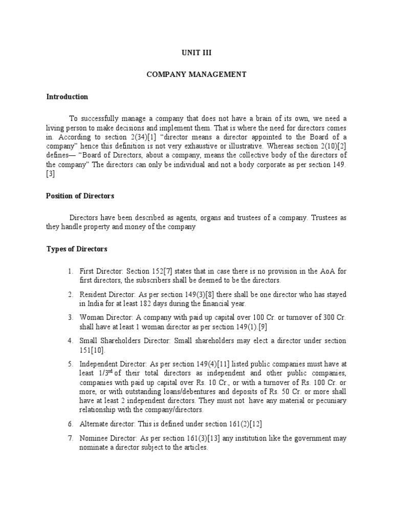 Company Management and Directors' Roles | PDF | Board Of Directors ...