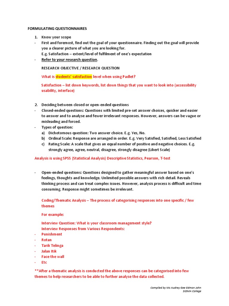 Formulating Questionnaires | PDF | Questionnaire | Validity (Statistics)