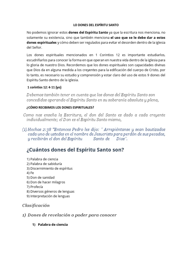 Dones del Espíritu Santo: Guía Esencial | PDF | espíritu Santo | Fe
