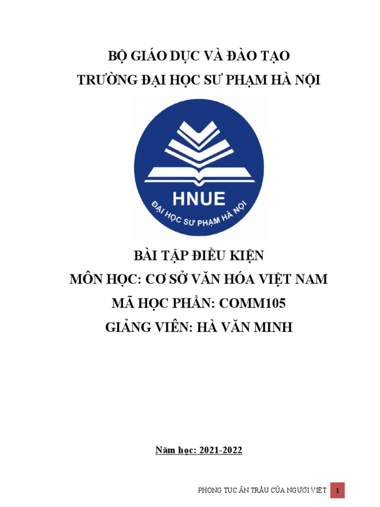Bài tập CSVH VIỆT NAM Phong tục ăn trầu của người Việt 1 | PDF