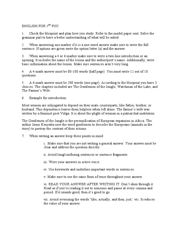 English For 1ST Puc | PDF | Verb | Question