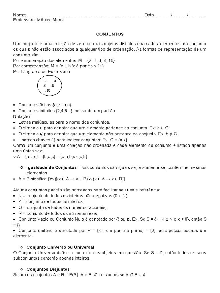 Conjuntos: introdução, representação, operações e exemplos | PDF ...