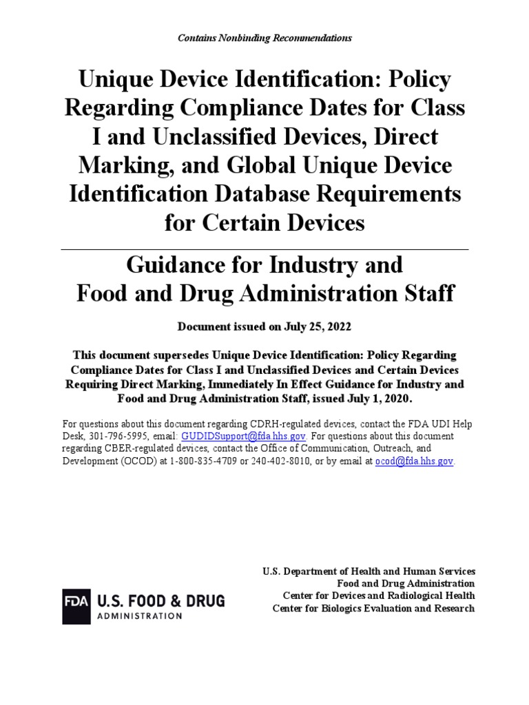 Guidance UDI Compliance Dates | PDF | Federal Food | Food And Drug ...