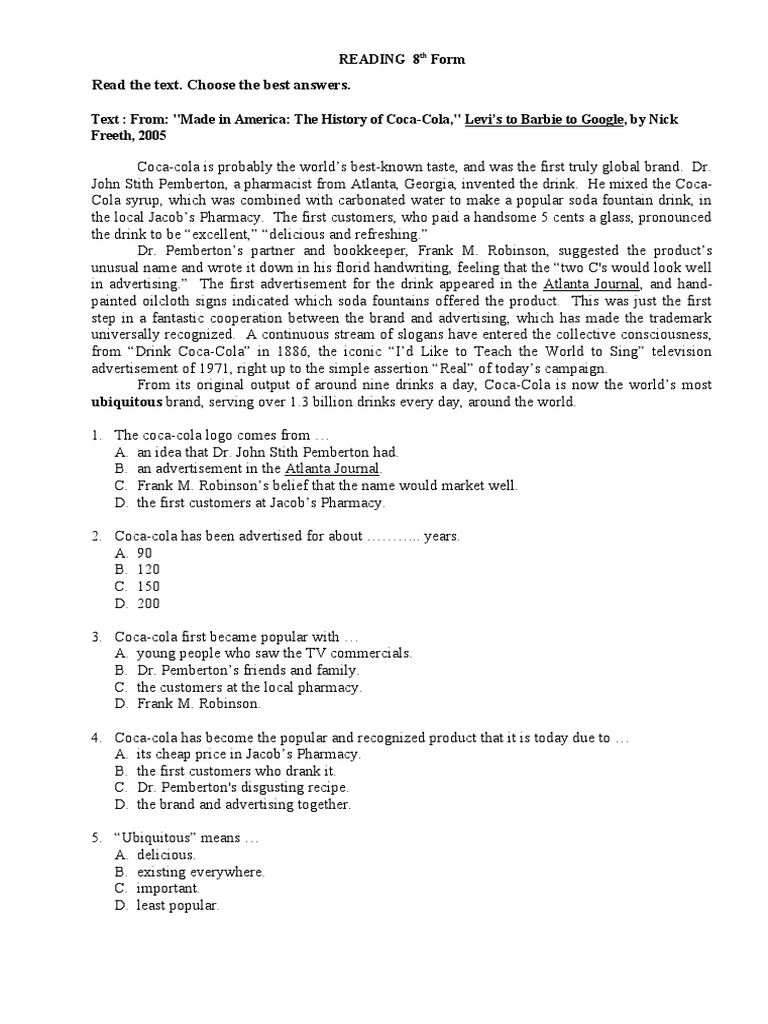 8 TH Form | PDF | Coca Cola