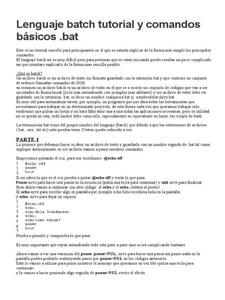 01 - LSO - Lenguaje Batch Tutorial y Comandos Básicos | PDF | Archivo ...