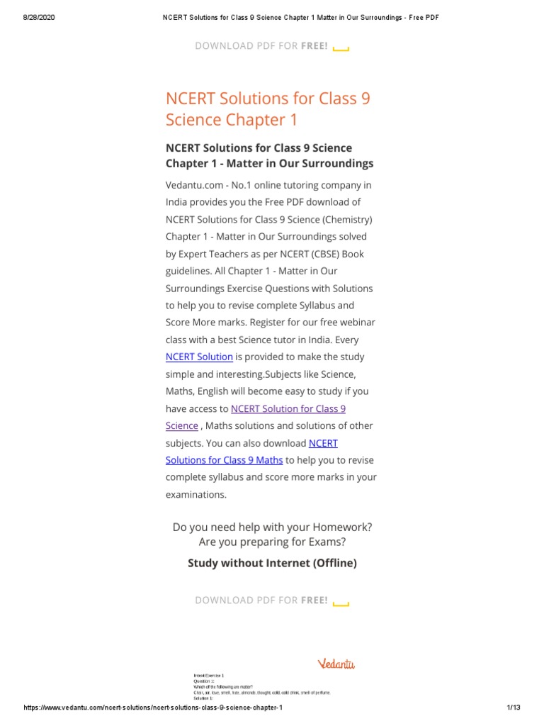 NCERT Solutions For Class 9 Science Chapter 1 Matter in Our ...
