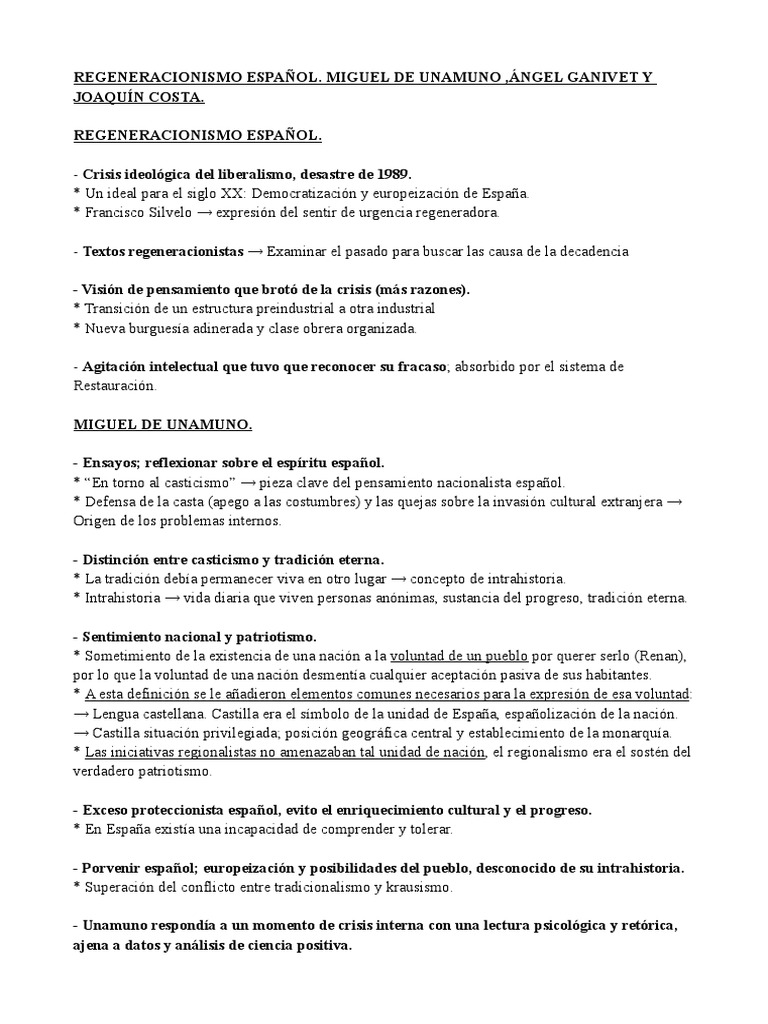 REGENERACIONISMO ESPAÑOL Y MIGUEL DE UNAMUNO, ANGEL GANIVET y JOAQUÍN ...
