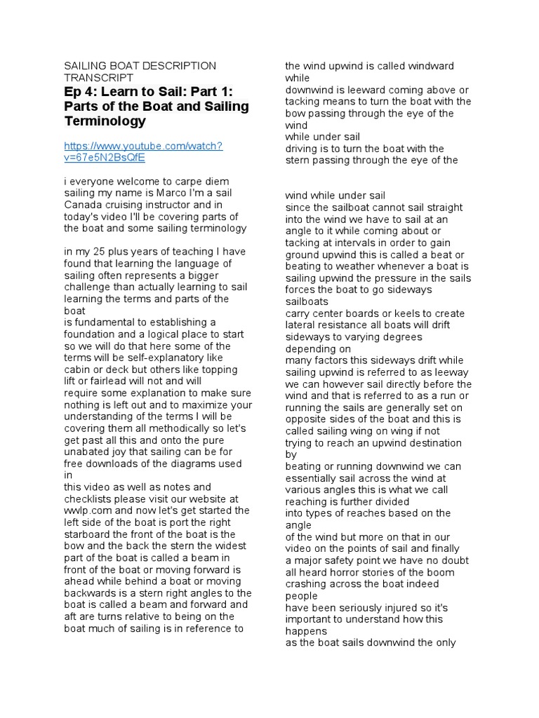 Sailing Boat Description Transcript | PDF