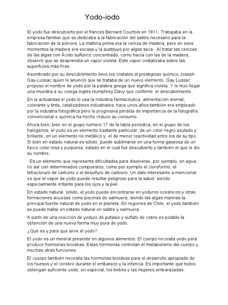 Descubrimiento y usos del yodo | PDF | Yodo | Química