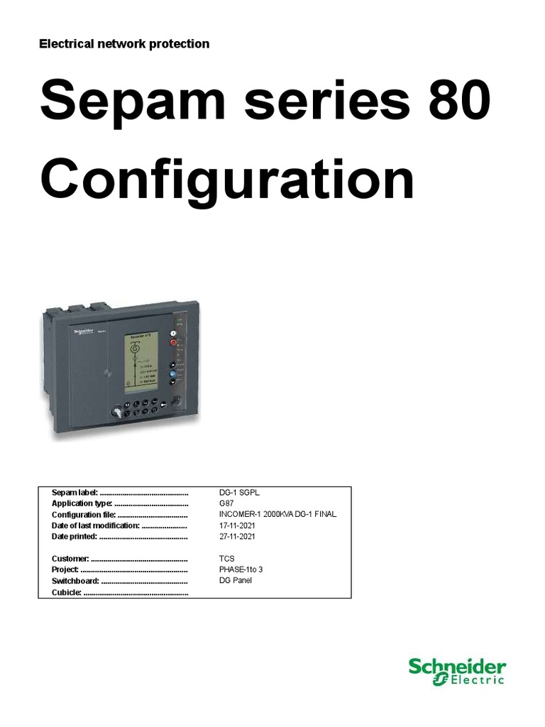 Sepam 80 Series Relay Configuration for 2000KVA Generator Incomer ...