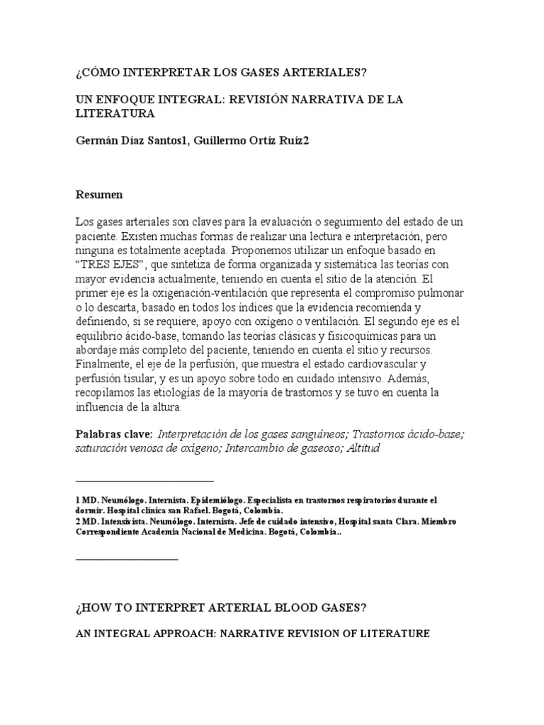 Cómo Interpretar Los Gases Arteriales | PDF | Vena | Fisiología