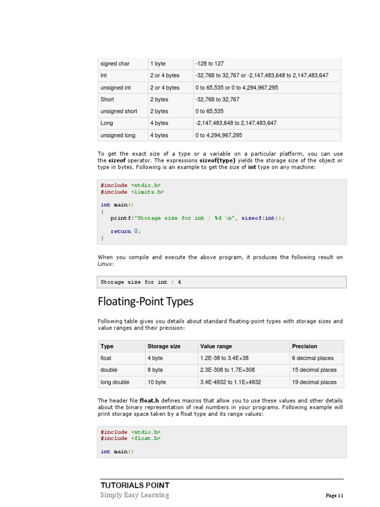 Cprogramming - Tutorial 20 40 | PDF | Data Type | Variable (Computer ... Cprogramming - Tutorial 20 40 | PDF | Data Type | Variable (Computer ...
