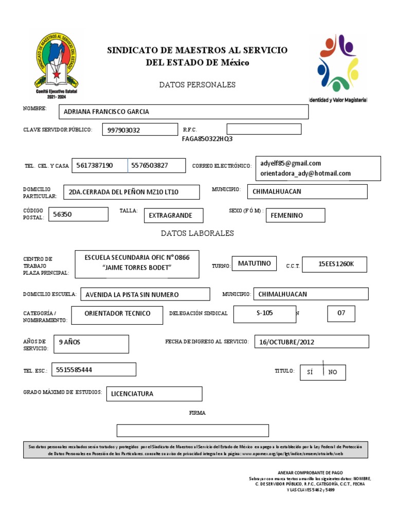Ficha de Datos Personales | PDF