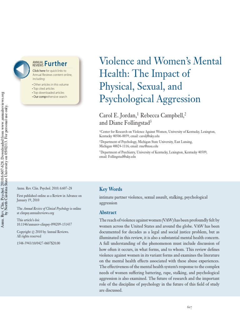 Violence and Women's Mental Health - The Impact of Physical, Sexual and Psychological Aggression ...