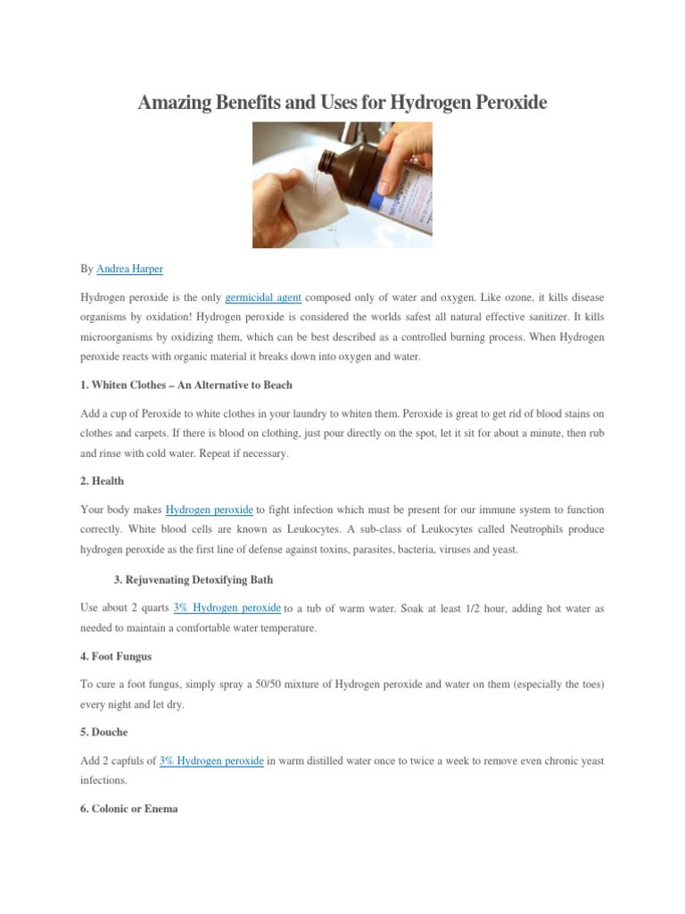 Amazing Benefits and Uses For Hydrogen Peroxide | PDF | Hydrogen ...