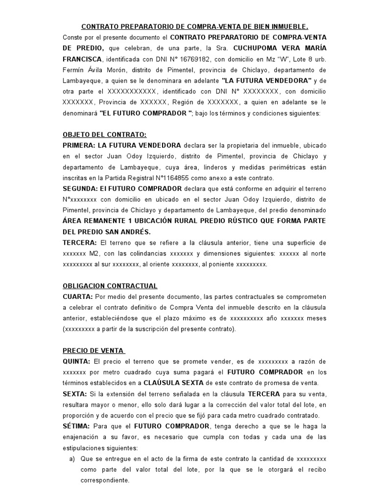 Contrato Preparatorio. | PDF | Ley de obligaciones | Derecho privado