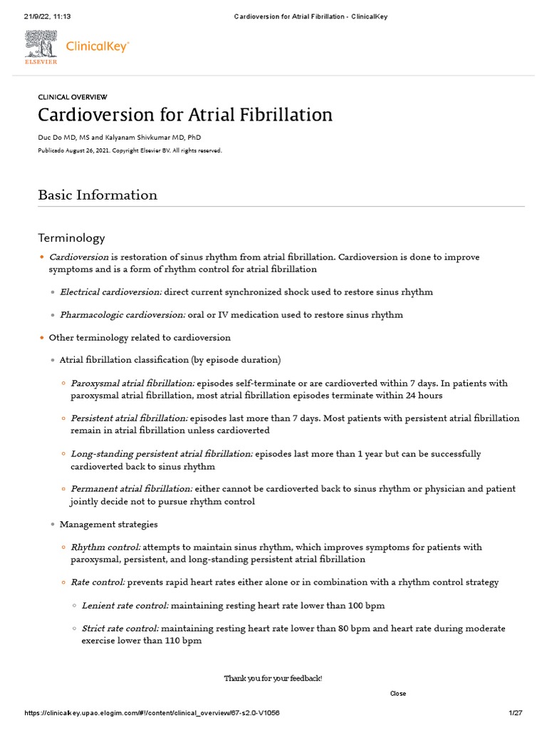 Cardioversion For Atrial Fibrillation - ClinicalKey | PDF | Stroke | Heart