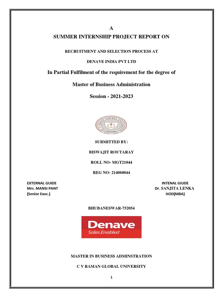 A Summer Internship Project Report On | PDF | Recruitment | Employment