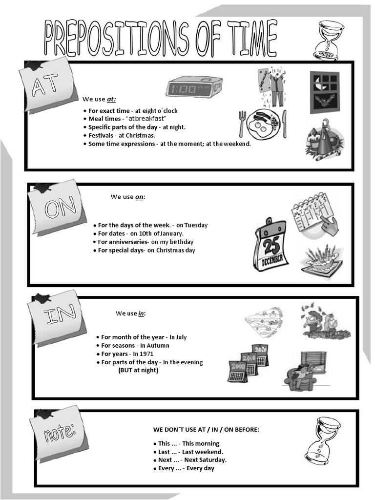 Prepositions of Time: At, On, In Usage Guide | PDF