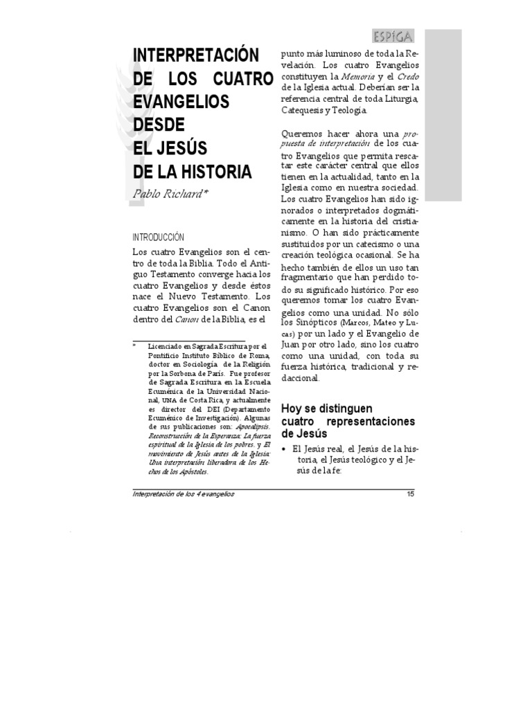 Interpretación de Los Cuatro Evangelios Desde El Jesús de La Historia | PDF | Jesús | Evangelios