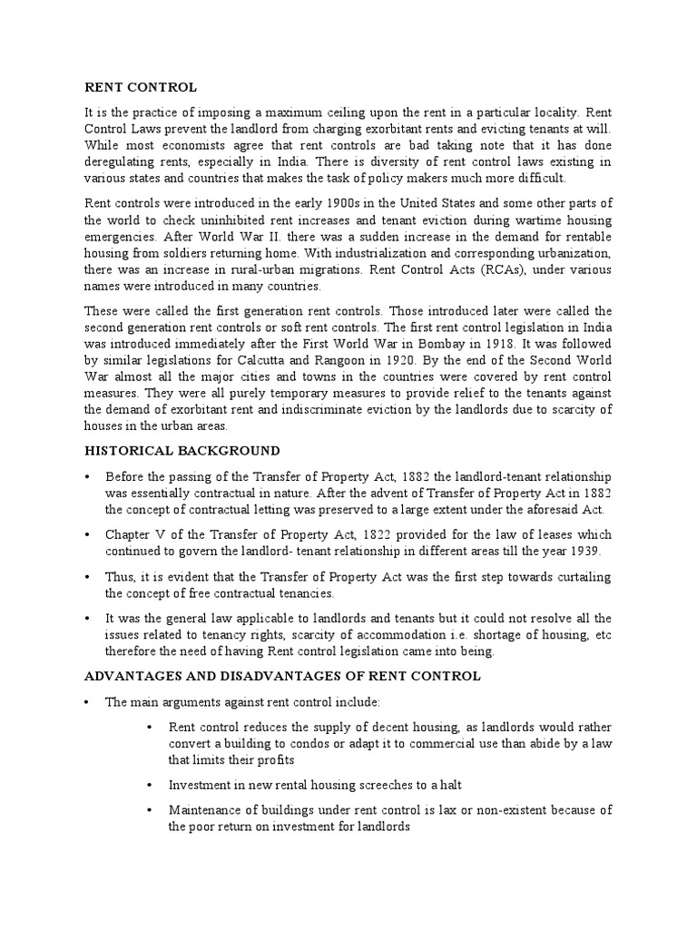 Rent Control: History, Laws, and Impact | PDF | Leasehold Estate | Landlord