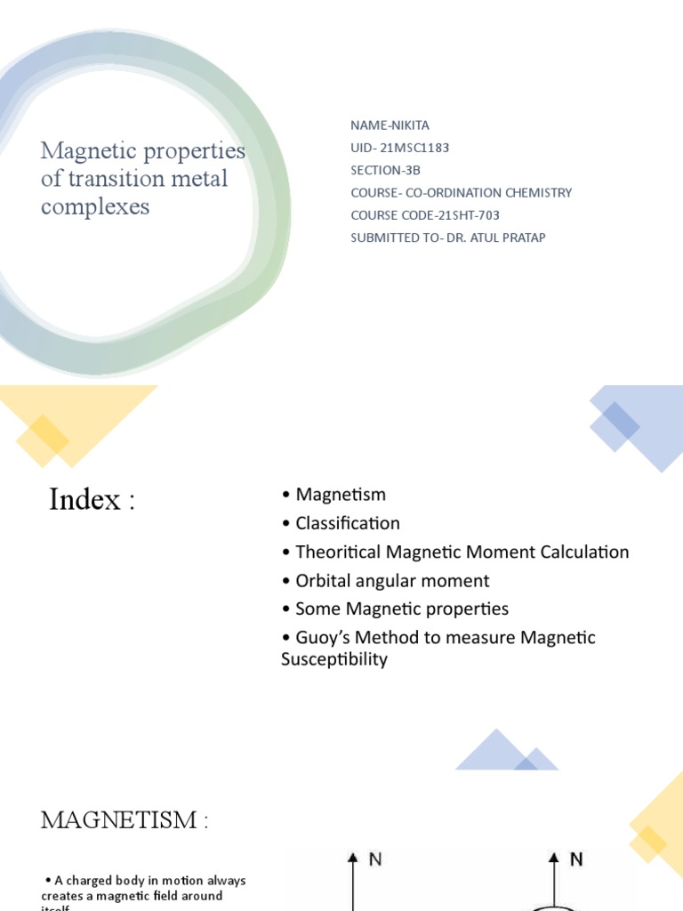Magnetic Properties of Transition Metal Complexes | PDF | Magnetism | Spin (Physics)