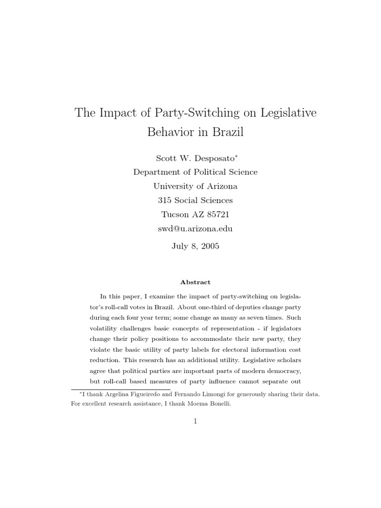 Despsato (2005) The Impact of Party Switching | PDF | Dependent And Independent Variables ...