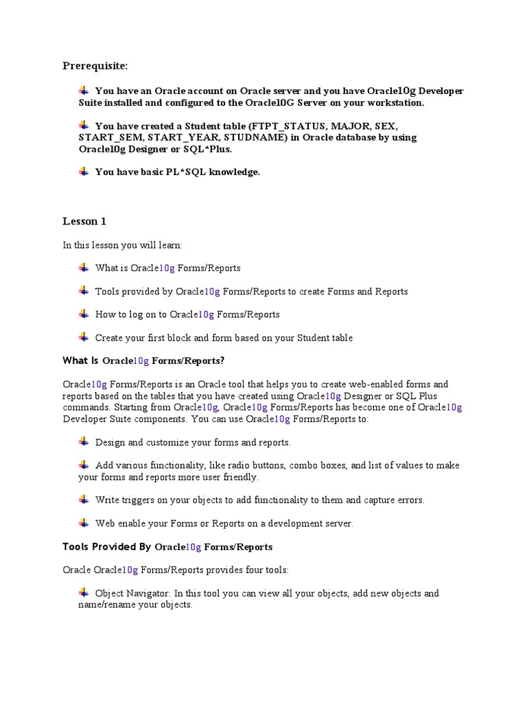 Tutorial For Oracle10g Forms and Reports | PDF | Pl/Sql | Button ...