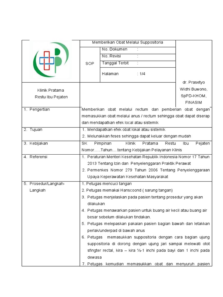 SOP Pemberian Obat Suppositiria | PDF