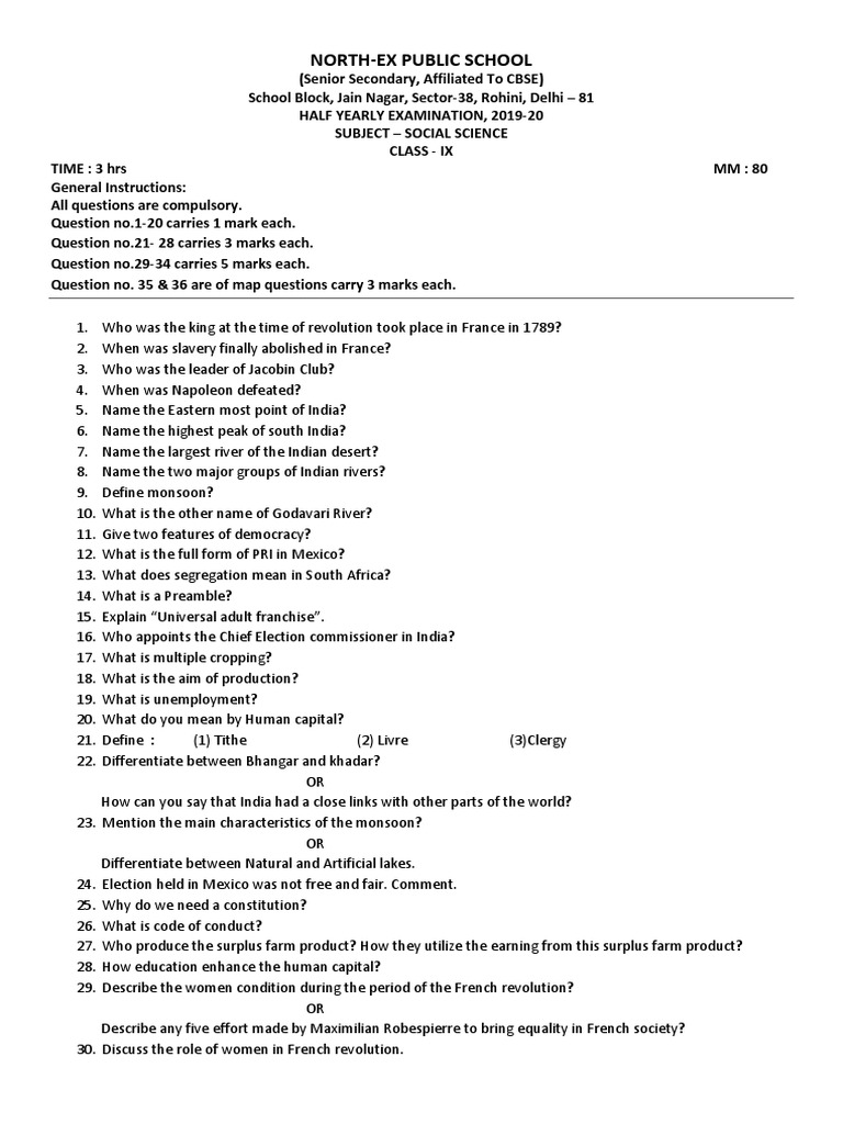 Class 9 SST Half Yearly 2019 20 | PDF | Political Theories