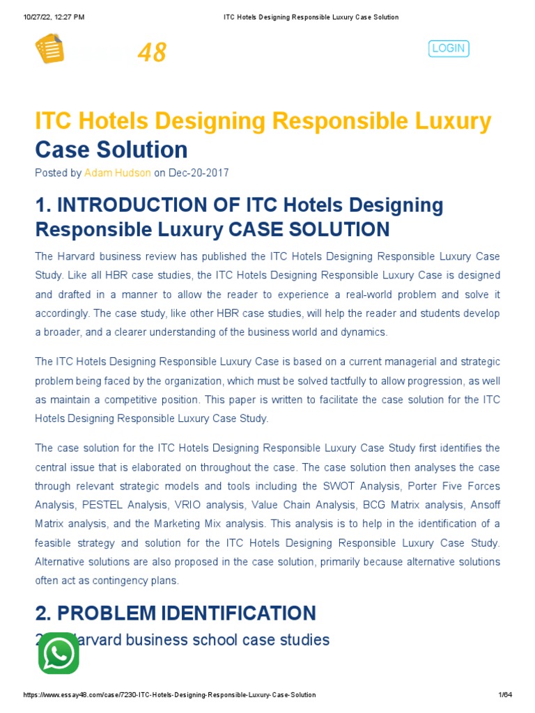 ITC Hotels Designing Responsible Luxury Case Solution | PDF | Retail ...