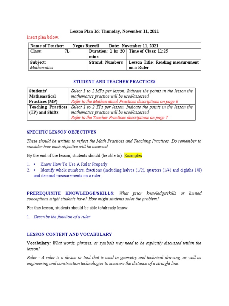 Lesson Plan 16 Using A Ruler | PDF | Teachers | Cognitive Psychology