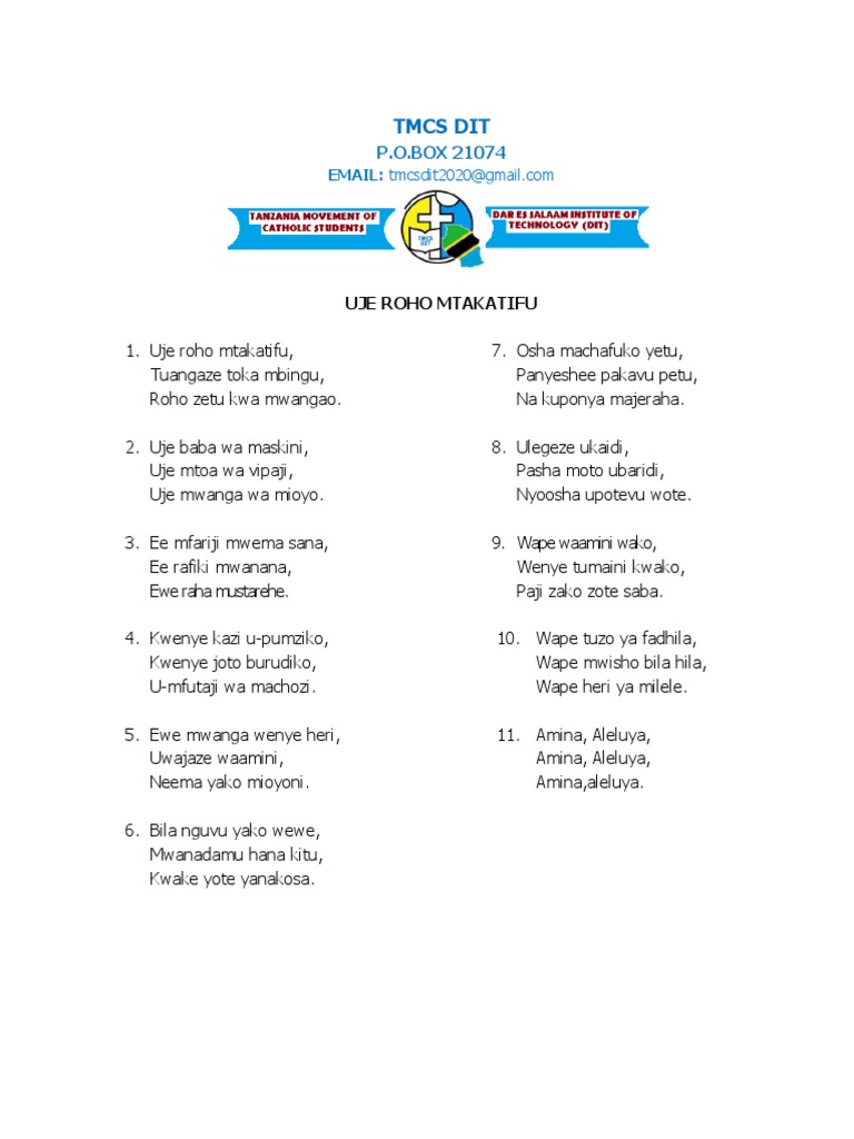 Wimbo Wa Roho Mtakatifu | PDF