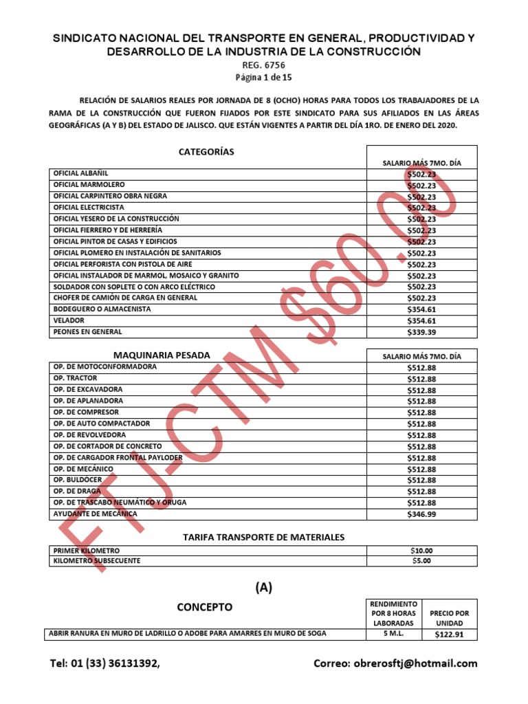 Tabulador 2020 2 | PDF | Albañilería | Sectores Economicos
