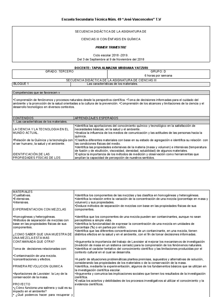 Plan 1° Trim. Quim T.V | PDF | Coloide | Mezcla
