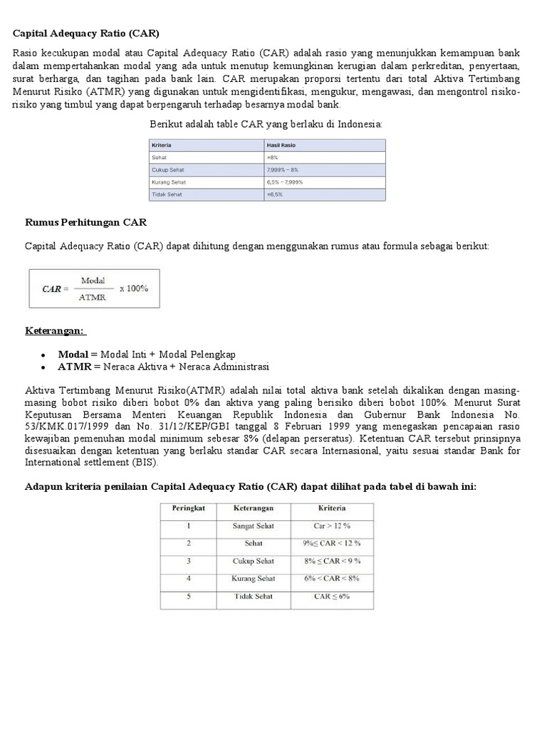 Capital Adequacy Ratio (CAR) | PDF