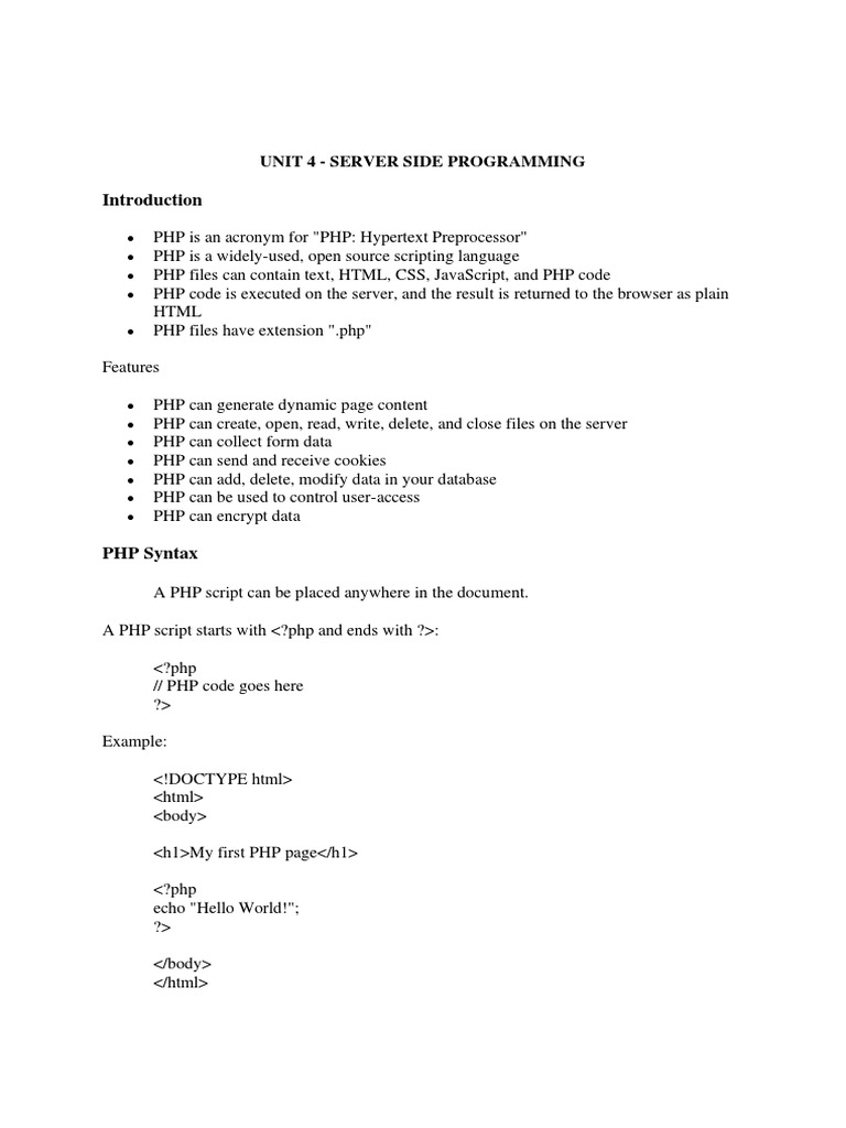 Unit 4 - Server Side Programming | PDF | Http Cookie | Php