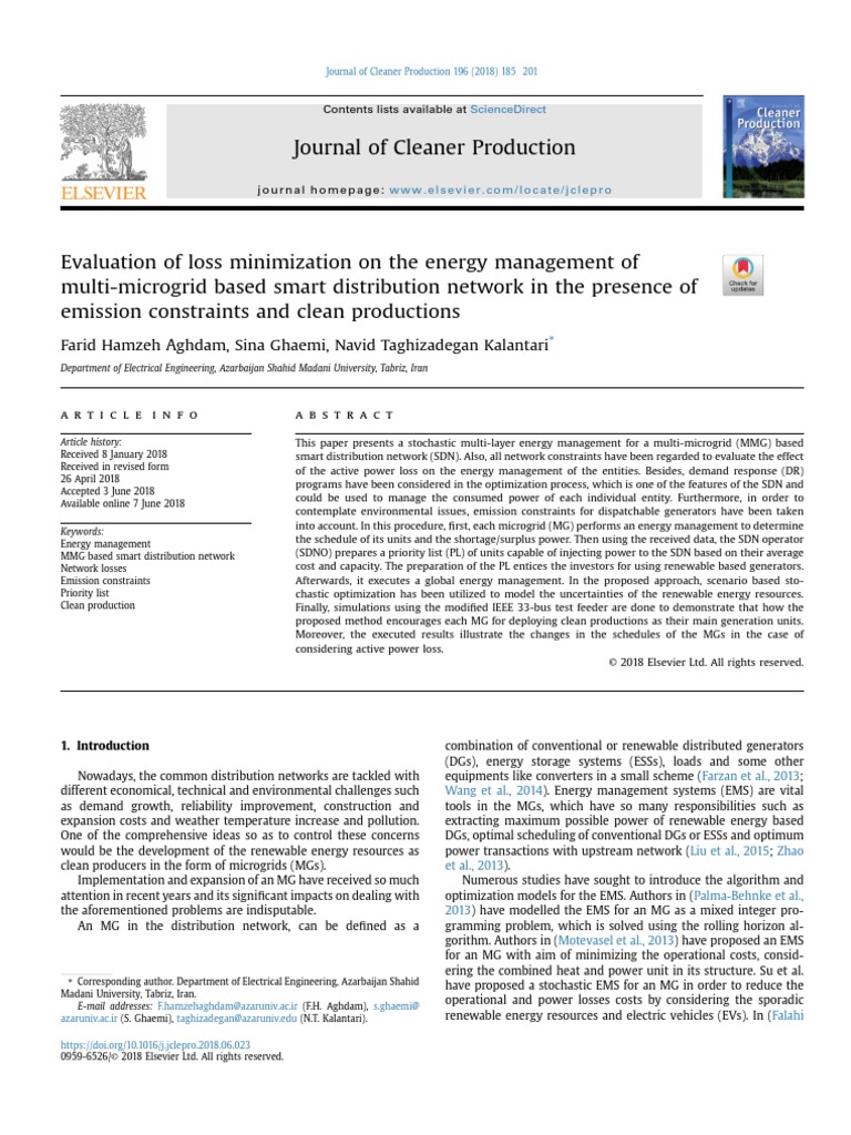 Evaluation Of Loss Minimization On The Energy Management Of Pdf Energy Management
