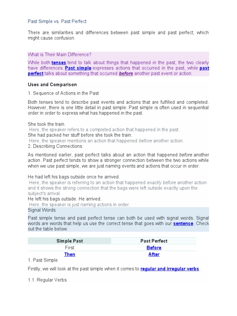 Past Simple Vs Past PERFECT | PDF | Grammatical Tense | Verb