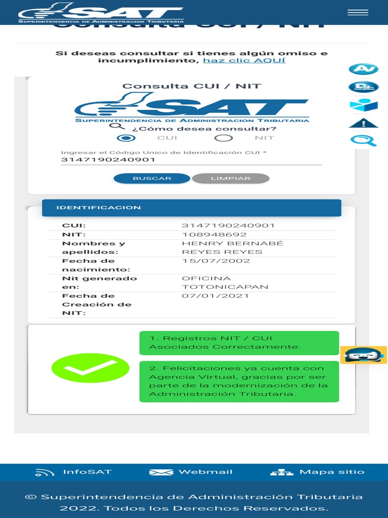 Portal SAT Consulta CUI NIT - Guatemala | PDF