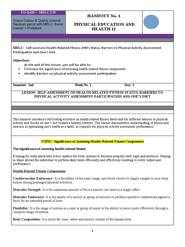 Handout 1 12 | PDF | Physical Fitness | Skeletal Muscle