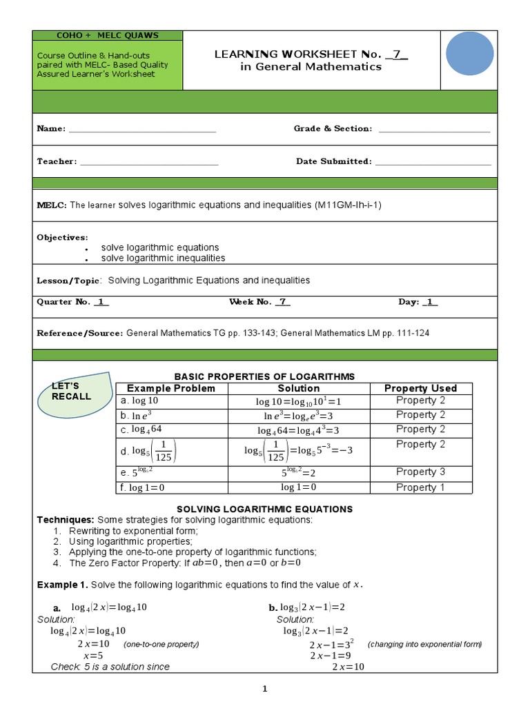 Logarithmic Equations and Functions | PDF | Logarithm | Function ...