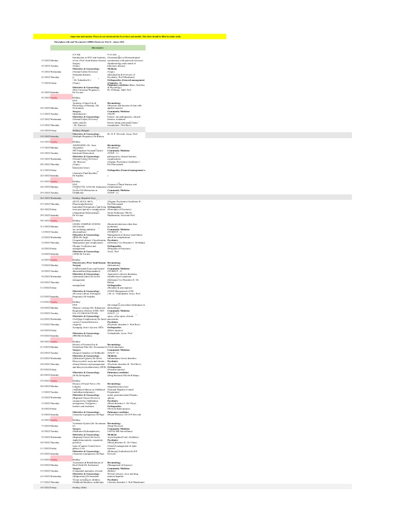 Final MBBS Part 1 Classes Schedule - Live Update | PDF | Glaucoma | Medicine