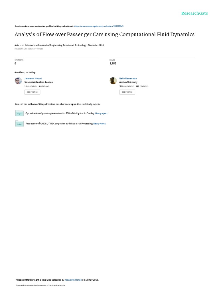 Analysis Of Flow Over Passenger Cars Using Computa Pdf Drag